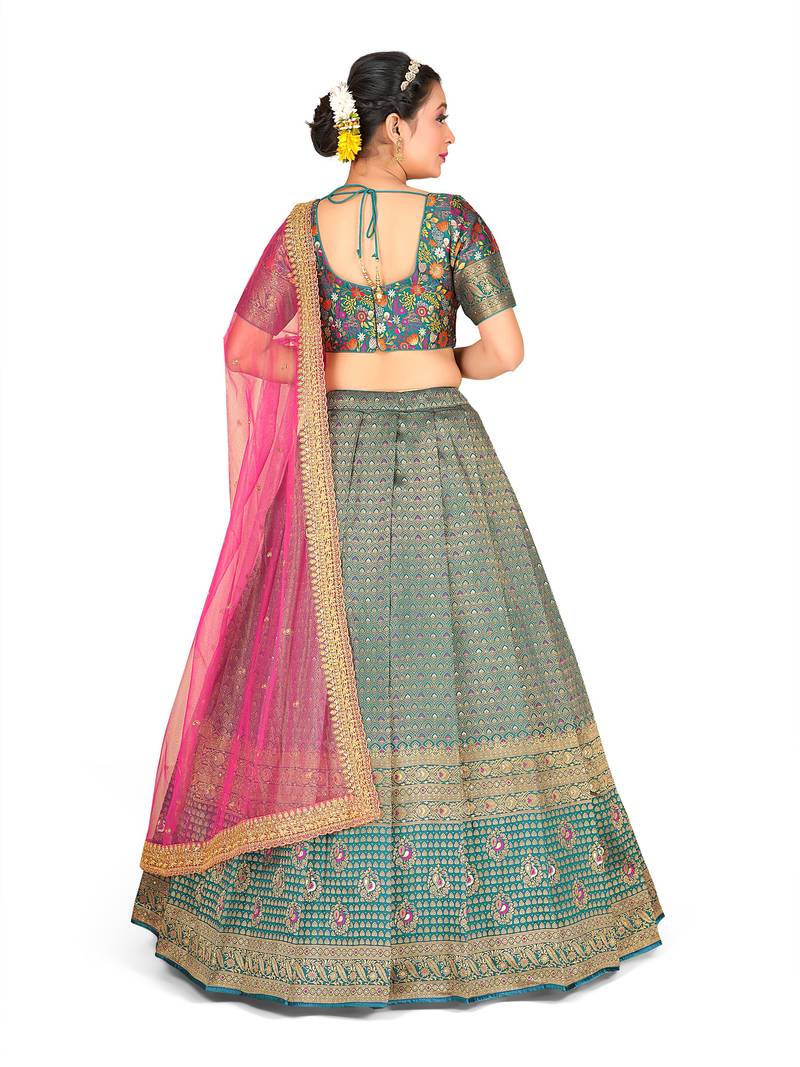 Rama and Rani Colour banarasi silk Lehenga with unstitched blouse and ...