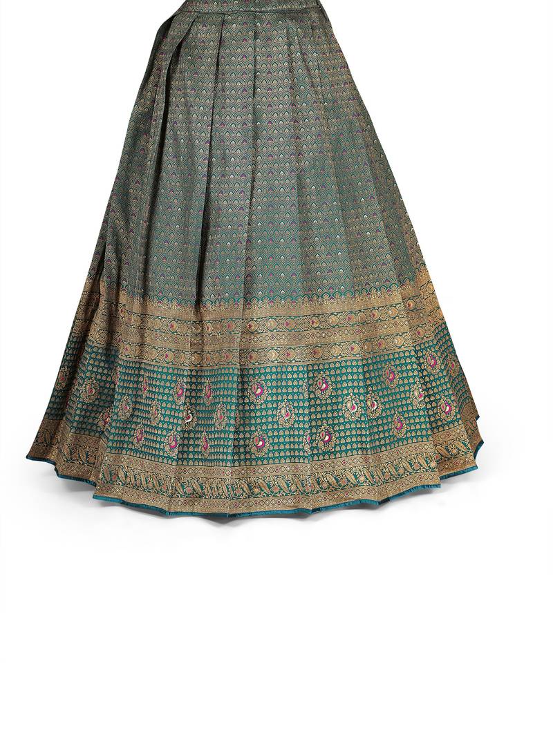 Rama and Rani Colour banarasi silk Lehenga with unstitched blouse and ...