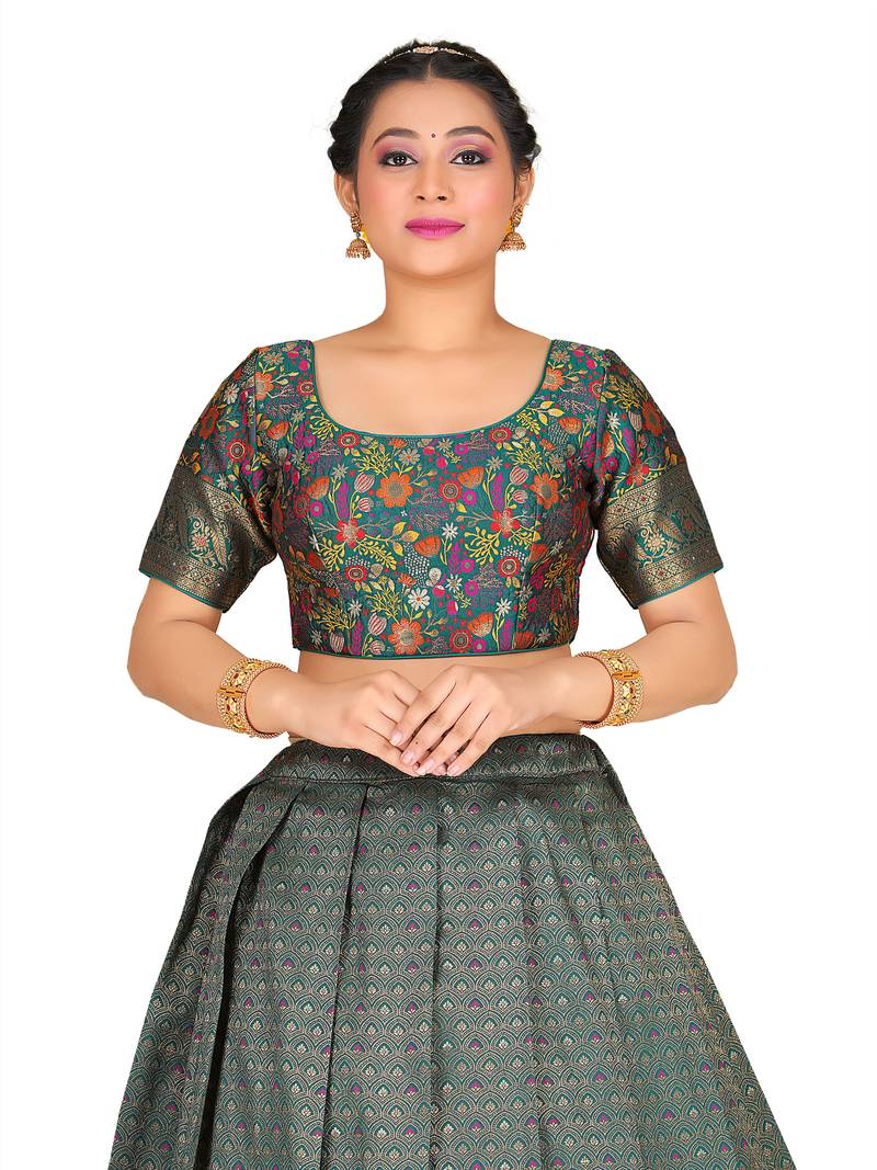 Rama and Rani Colour banarasi silk Lehenga with unstitched blouse and ...