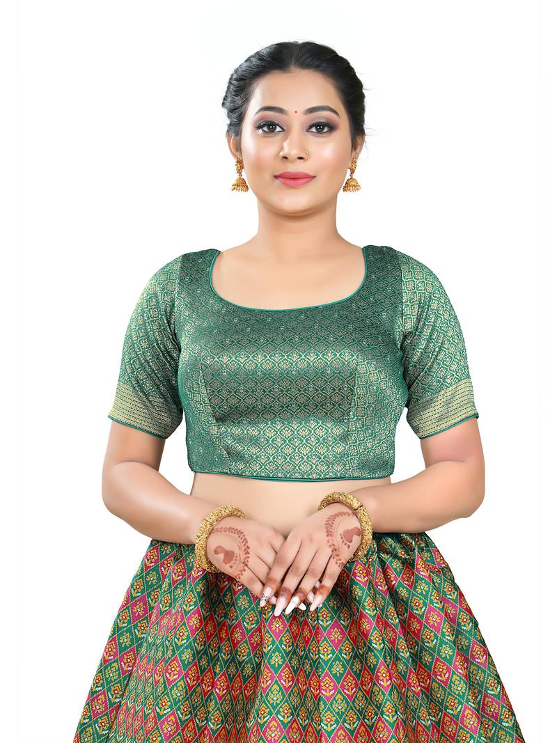 Traditional Banarasi silk Patola design Rama colour lehenga with ...