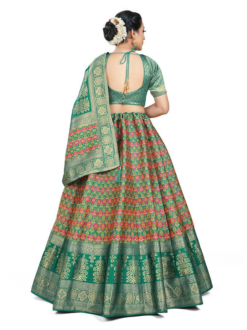 Traditional Banarasi silk Patola design Rama colour lehenga with ...