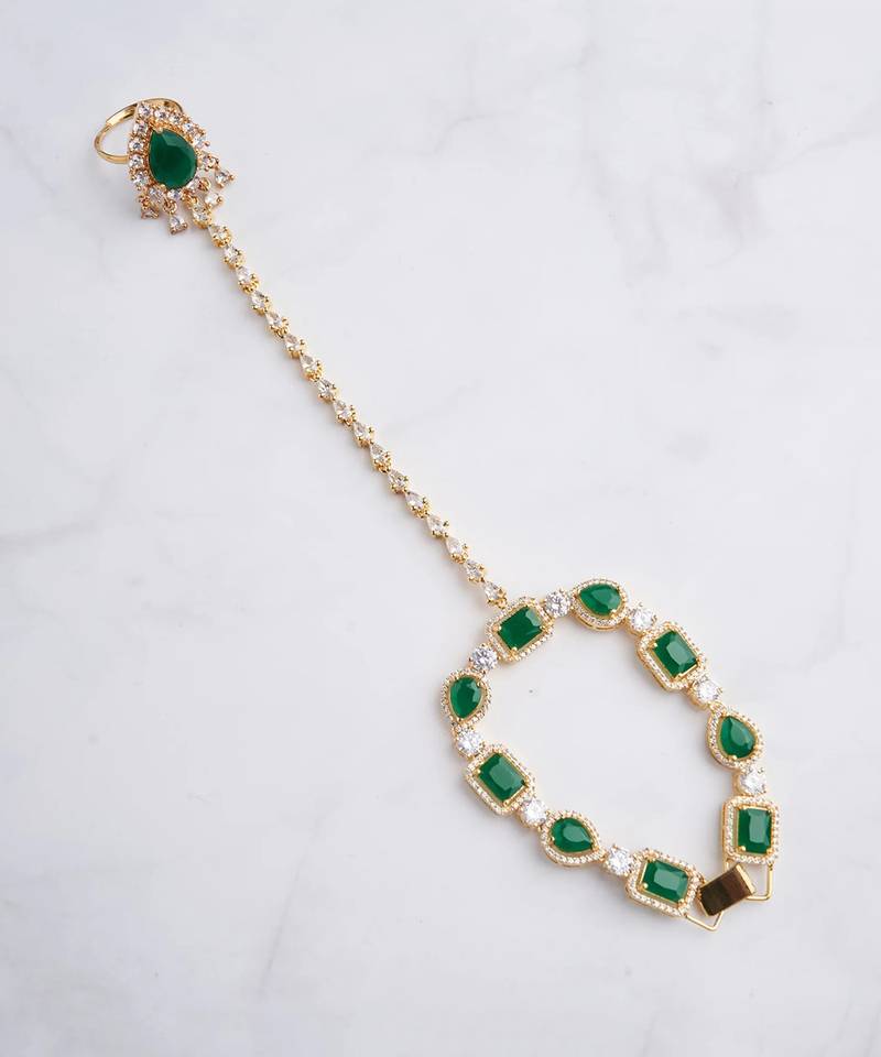 Green & Gold Ruhaani Hathphool - MOZAATI DESIGNS - 4108257