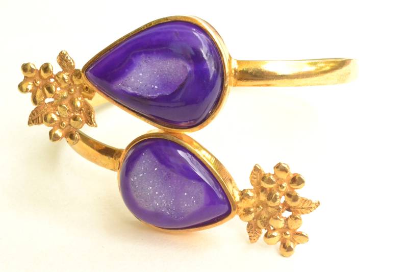 Semi Precious Purple Hand Cuff and free surprise gift - SHREEVARAM - 616148