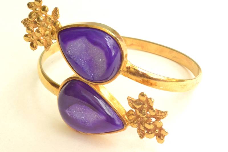 Semi Precious Purple Hand Cuff and free surprise gift - SHREEVARAM - 616148
