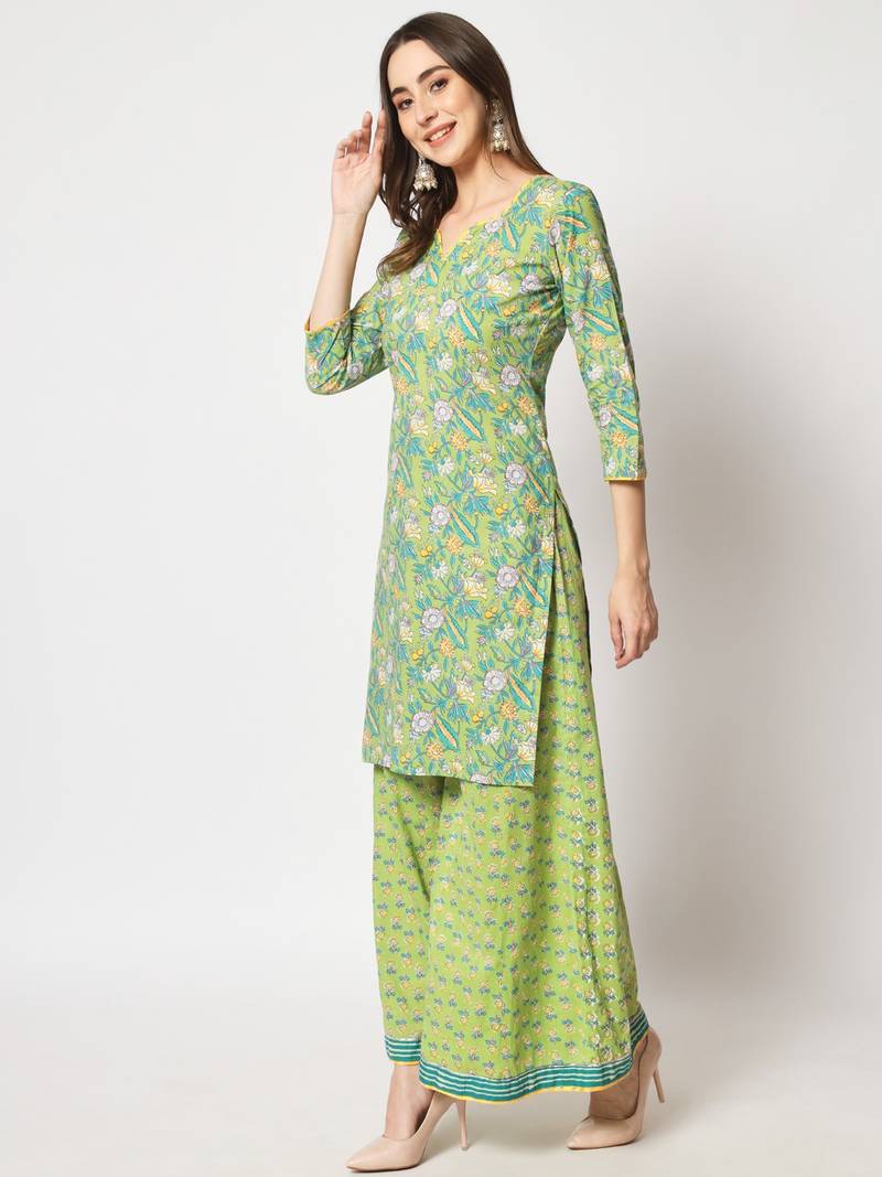 Vibrant Green Short Kurti With Kalidar Palazzo - anokherang - 4109212