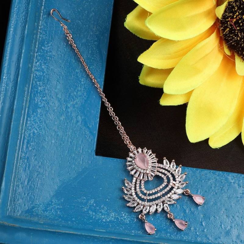 Silver Plated American Diamond studded Pink colored stone Statement ...