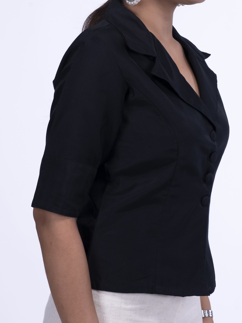 Black plain silk blend party-tops - DESI WEAVESS - 4109940