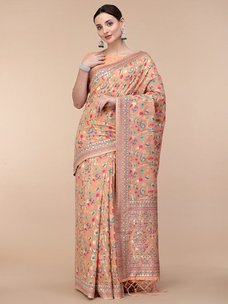 Peach Colour Silk Blend Woven Saree For Rich Traditional Looks - KSM ...