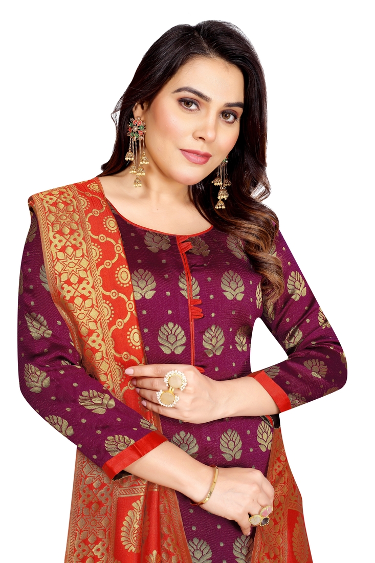 Purple Colour Ethnic Banarasi Silk Salwaar Kameez For Traditional Looks ...