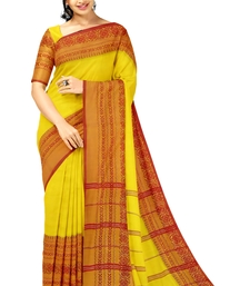 Trenddist Begampuri Khadi Handloom Saree With Blouse Piece (Yellow ...