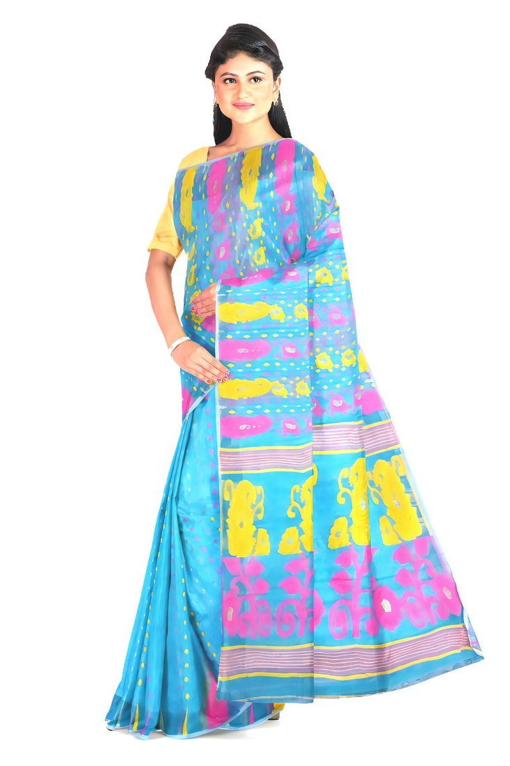 Trenddist Mini Gap Work Jamdani Saree (Sky Blue) - Trenddist - 4111030