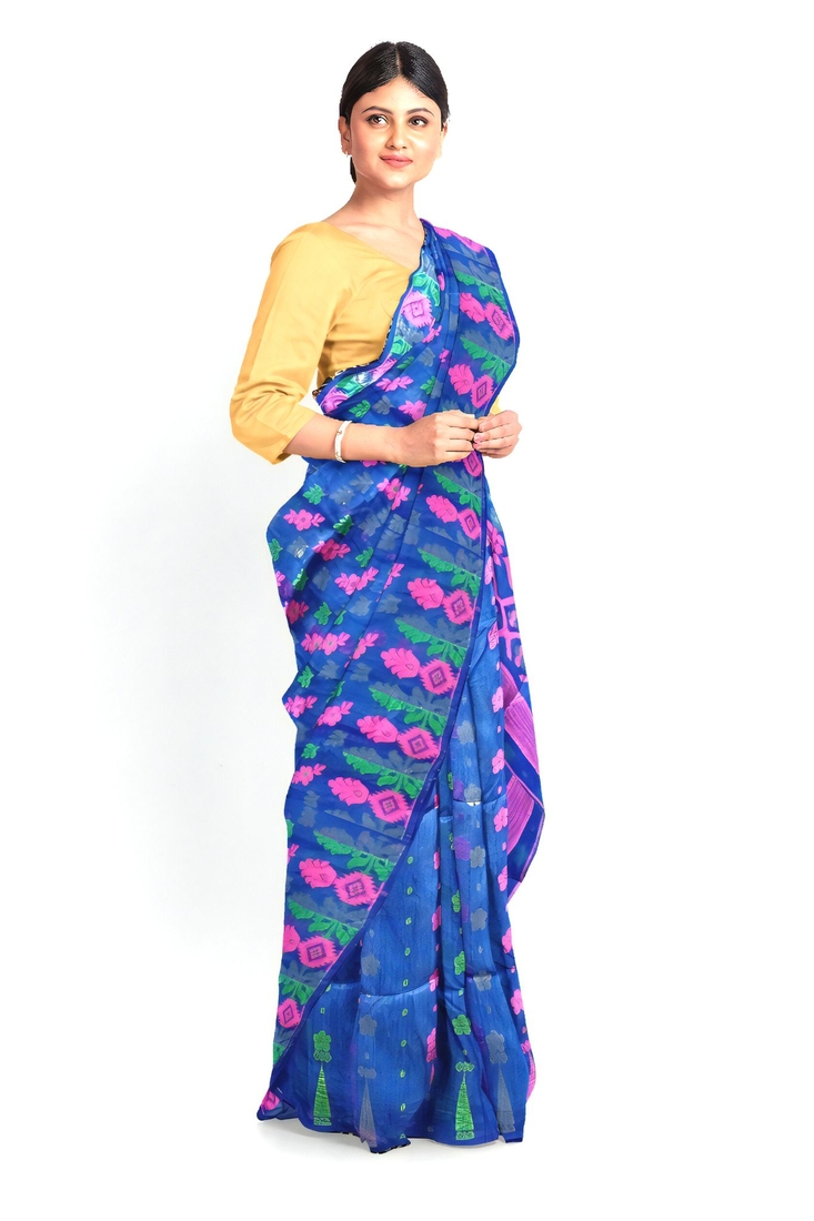 Trenddist Mini Gap Work Jamdani Saree (Blue) - Trenddist - 4111033