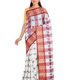 Trenddist Ball Buti Pure Cotton Tant Saree (White) - Trenddist - 4111057