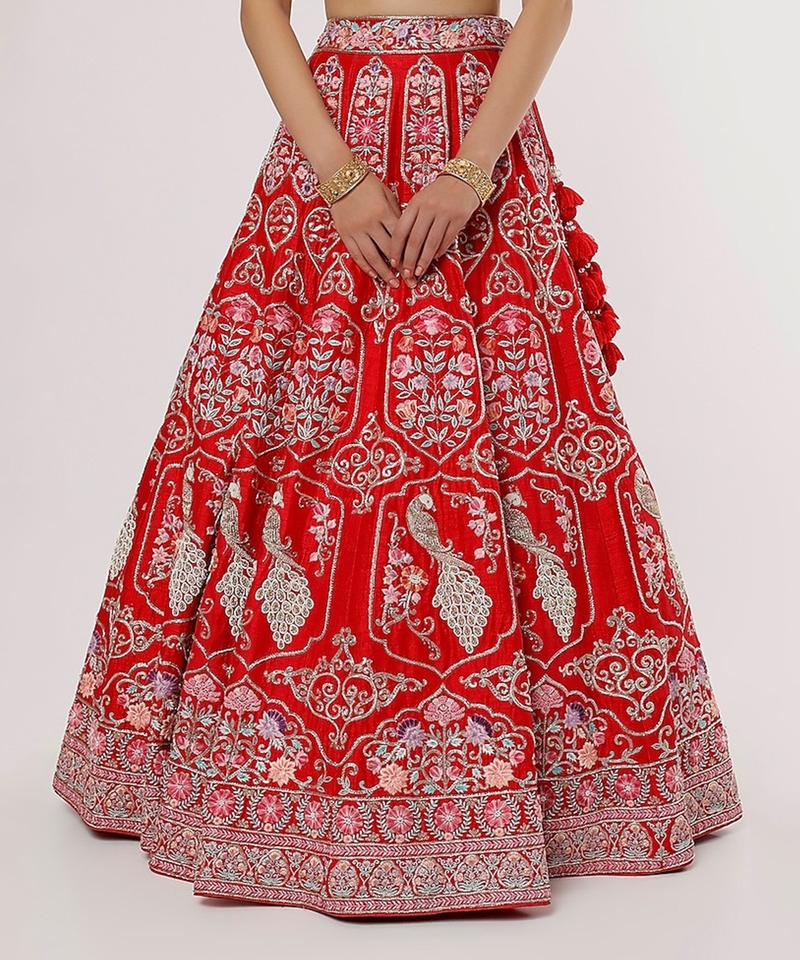 Red Peacock Garden Lehenga Set - SANJANA THAKUR - 4112070