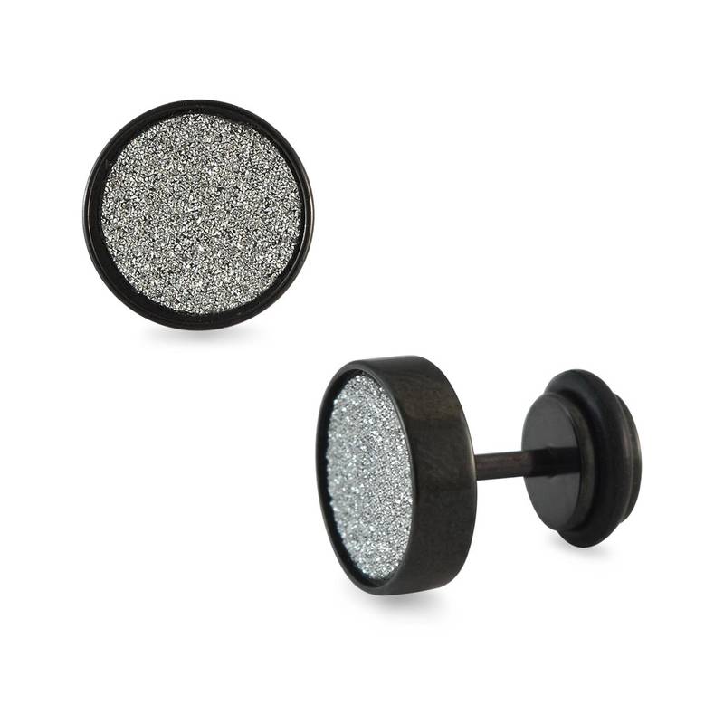 Silver Glitter Black Single Stud Earring for Men - SARAH - 616948