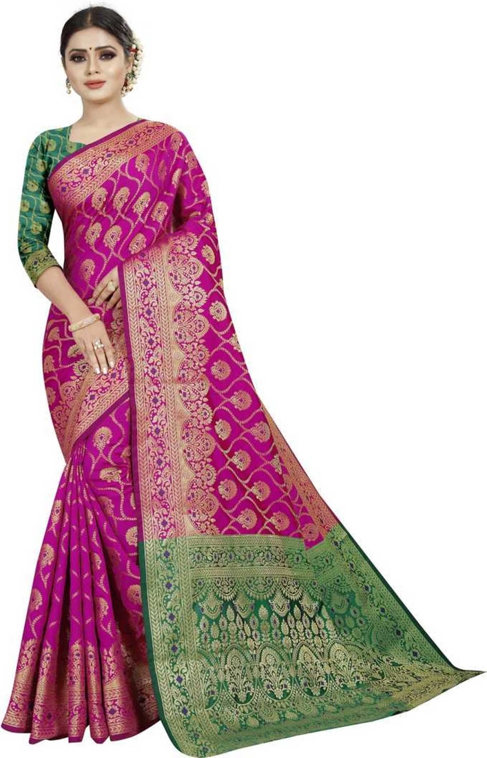 Latest Rani Colour Kashmiri Handloom Weaving Saree With Blouse - Mr ...