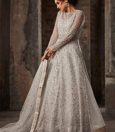 Grey Embroidered Net Semi-Stitched Anarkali Suit Up To 42" Size - Maahi ...