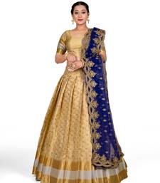 Embellished Chiku & N.Blue colour Banarasi silk semi-stitched Half ...