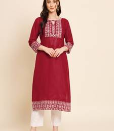 Maroon Colour Cotton Kurti With Smart Thread Work Embroidery Work - KSM ...