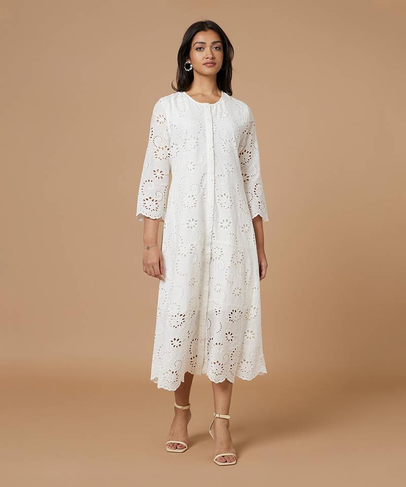 White Cutwork Dress - BOMBAY BLOOM - 4118605