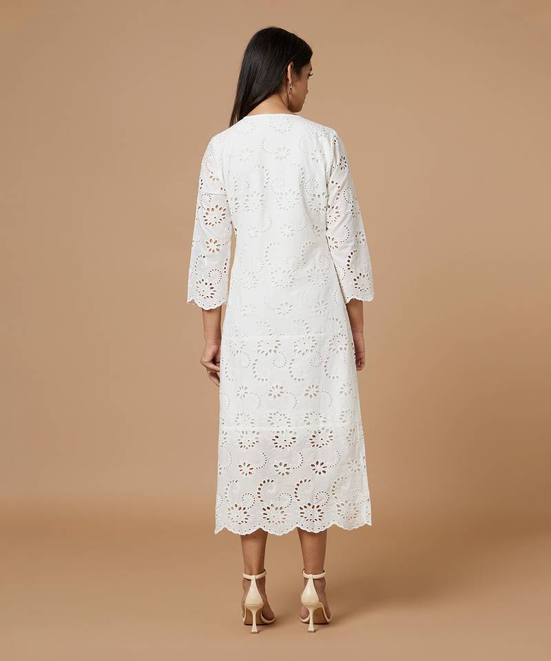 White Cutwork Dress - BOMBAY BLOOM - 4118605