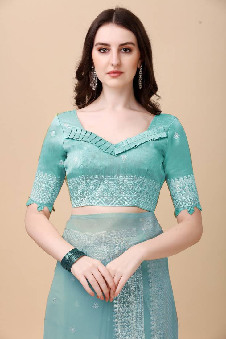 CYAN SILK BEAUTIFUL SAREE - Mr & Mrs Creation - 4120026