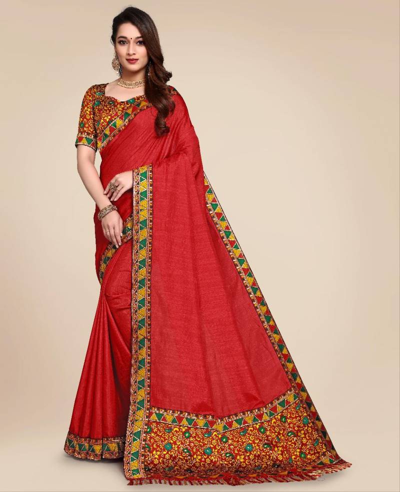 RED BEAUTIFUL SILK SAREE - Mr & Mrs Creation - 4121679