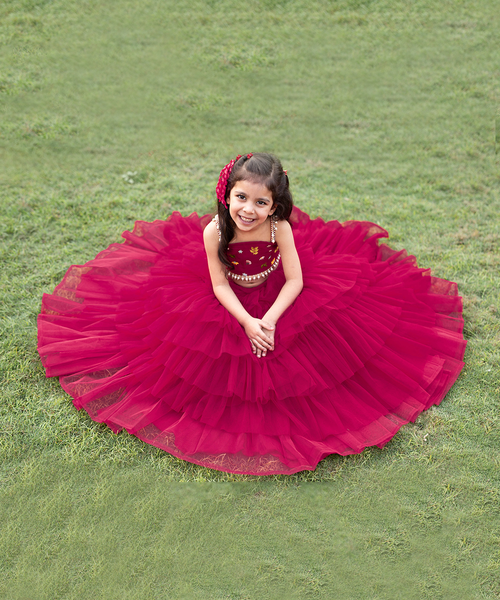 Buy Rani Pink Enchanted Garden Rani Lehenga Set Online for kids by BABA ...