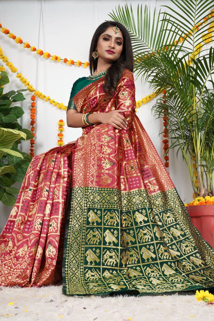 RED BANDHANI PATOLA HATHI DESIGNN BEAUTIFUL SAREE - Mr & Mrs Creation ...