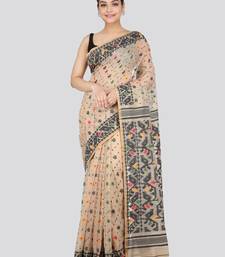 Pinkloom Women'S Beige Hand_Woven Soft Cotton Jamdani-Sarees Without Blouse Piece - PinkLoom ...