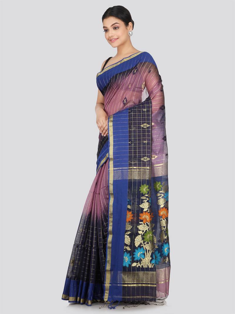 PinkLoom Women's Multicolor Hand_Woven Cotton-Silk-Sarees With Unstitched Blouse Piece ...