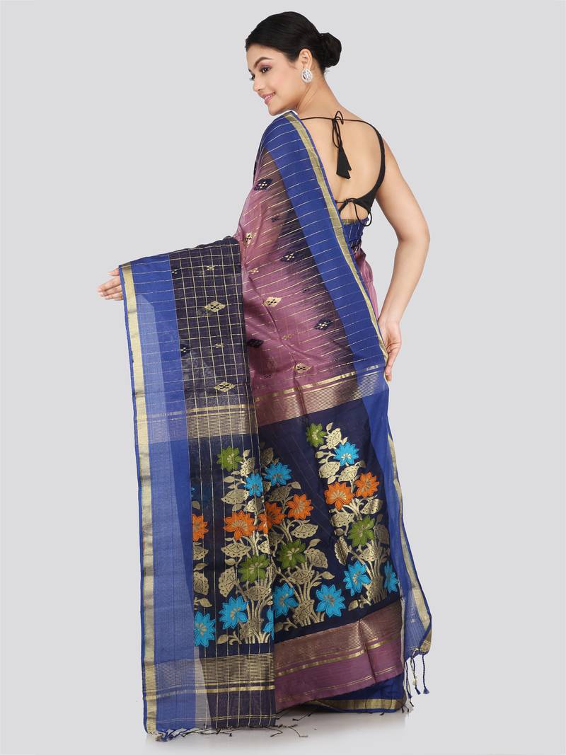 PinkLoom Women's Multicolor Hand_Woven Cotton-Silk-Sarees With Unstitched Blouse Piece ...