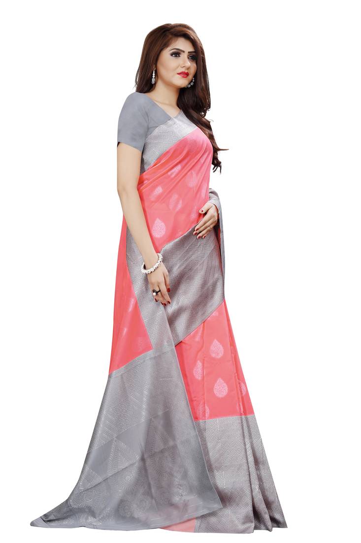 PEACH & SILVER BEAUTIFUL SILK SAREE - Mr & Mrs Creation - 4125056