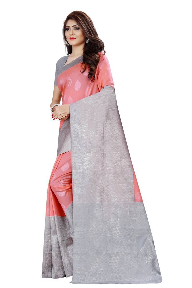 PEACH & SILVER BEAUTIFUL SILK SAREE - Mr & Mrs Creation - 4125056