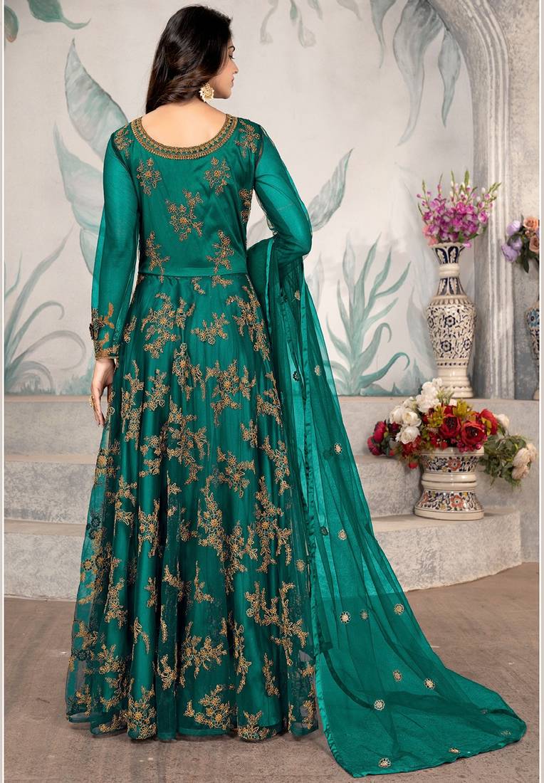 Rama Colour Designer Heavy Embroidery Work Anarkali Dress For Pretty ...