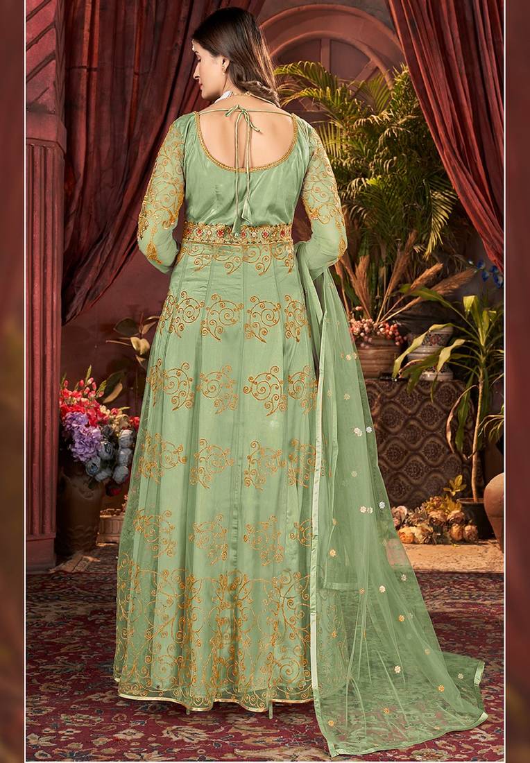 Designer Ethnic Looks Classy Pista Colour Ethnic Embroidered Anarkali ...