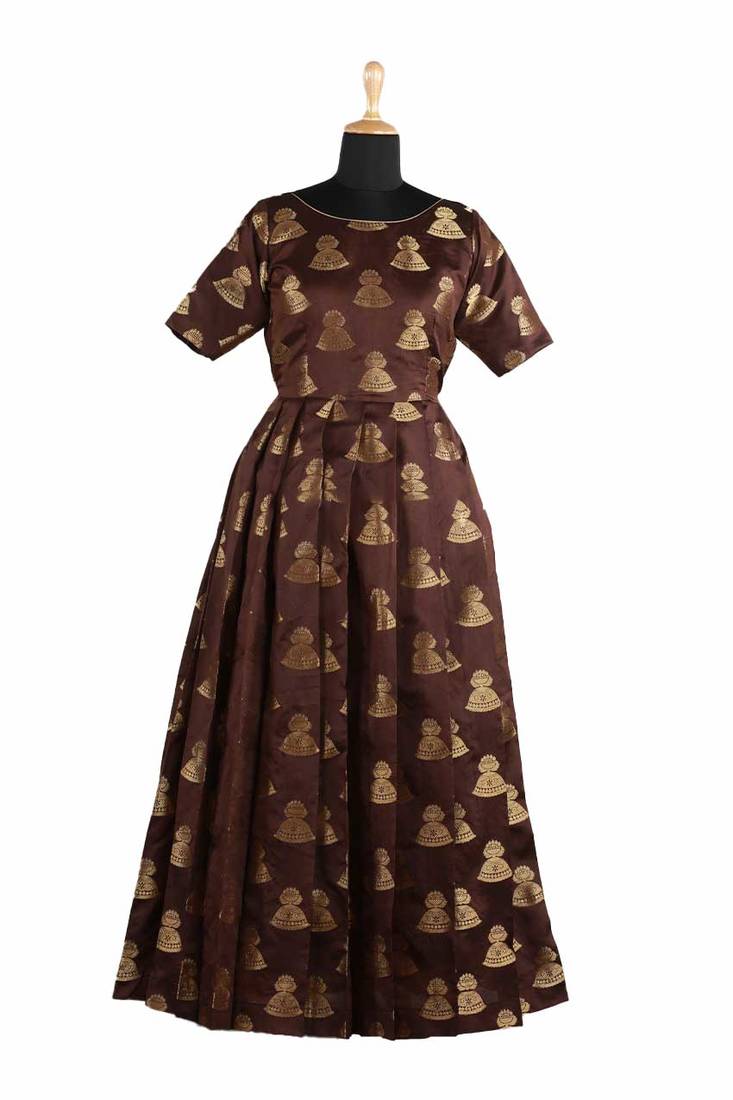 Shivangi Girls Brown Tafetta jimikki Alpha Long Gown - Shivangi - 4126777