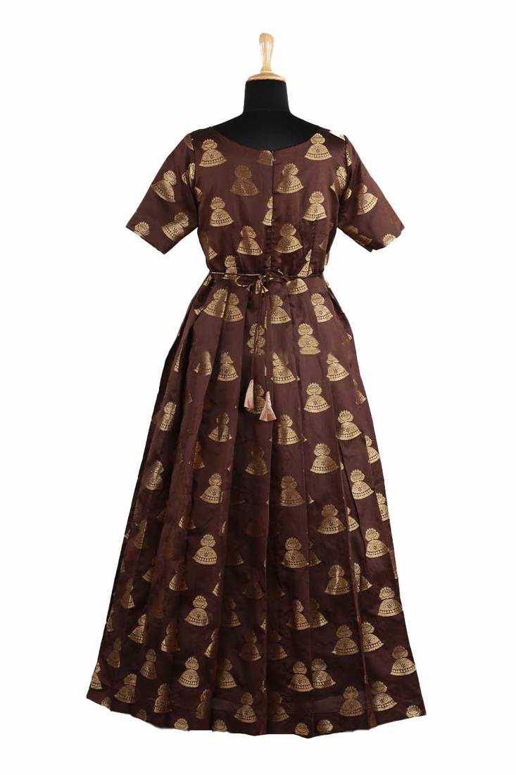 Shivangi Girls Brown Tafetta jimikki Alpha Long Gown - Shivangi - 4126777