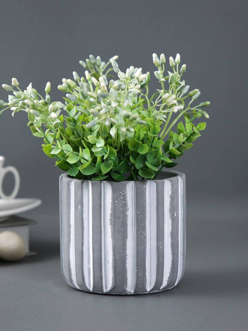 Striped Ceramic Planter - Aapno Rajasthan - 4127621