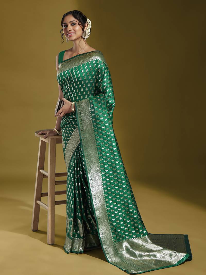 Wevon Jari Designer Ethnic Satin Silk Saree In Green Colour - KSM ...