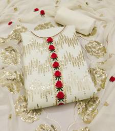 White embroidered faux georgette salwar - Griva Designer - 4129821