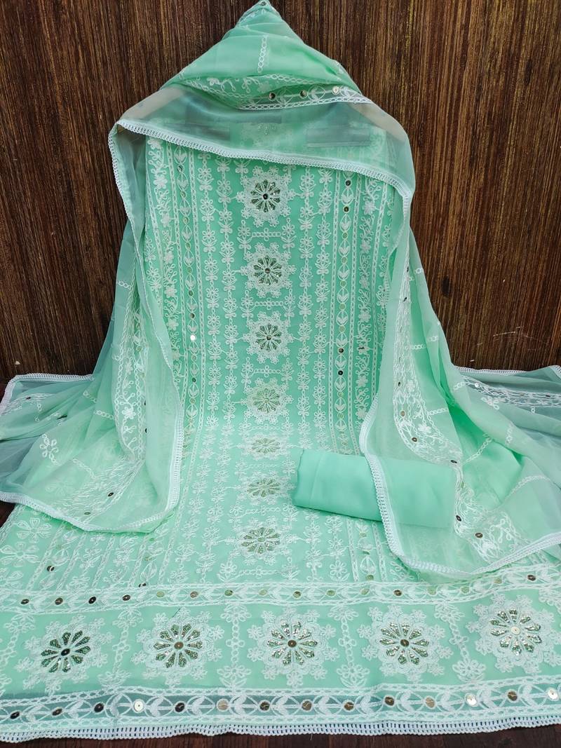 Blue embroidered faux georgette salwar - Griva Designer - 4129927