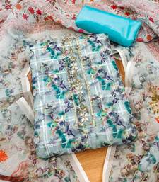 Blue floral print linen salwar - Griva Designer - 4130623
