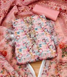 Peach floral print linen salwar - Griva Designer - 4130624