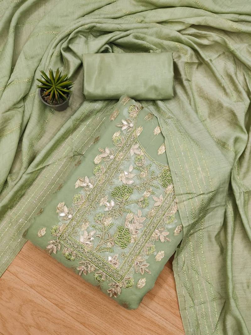 Green embroidered organza salwar - Griva Designer - 4130642
