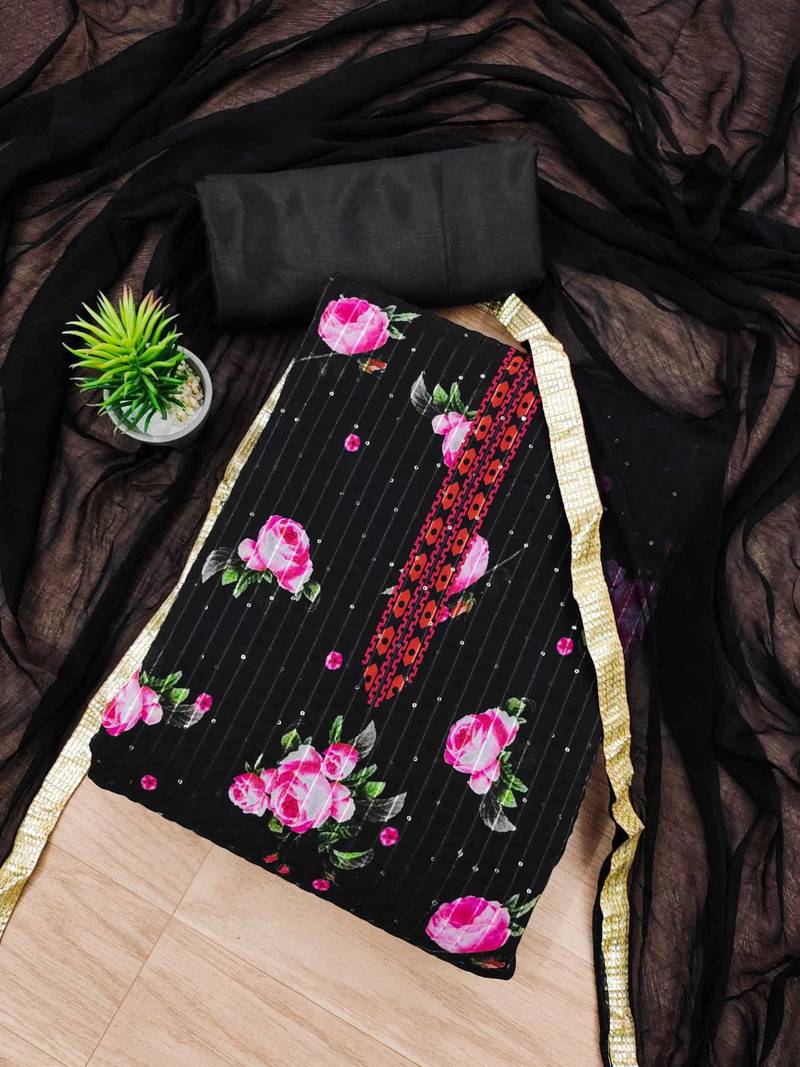 Black embroidered georgette salwar - Griva Designer - 4131208