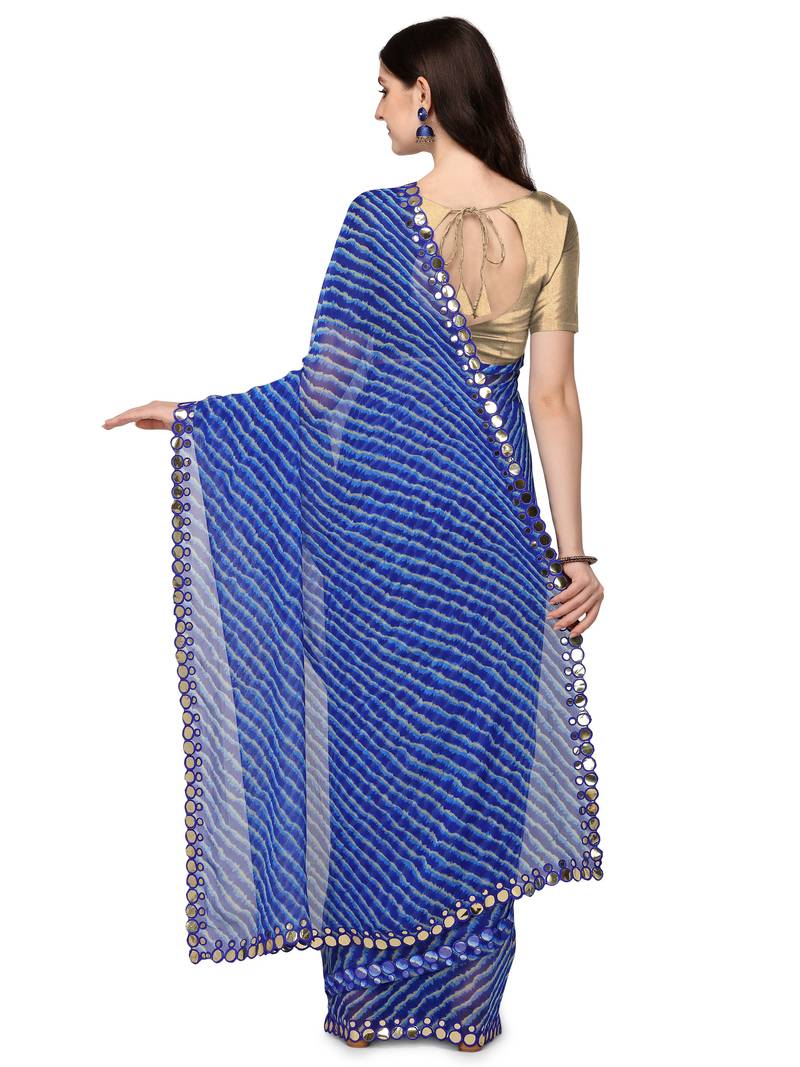 Blue Colour Traditional Leheriya Print Saree With Mirror Work Border ...
