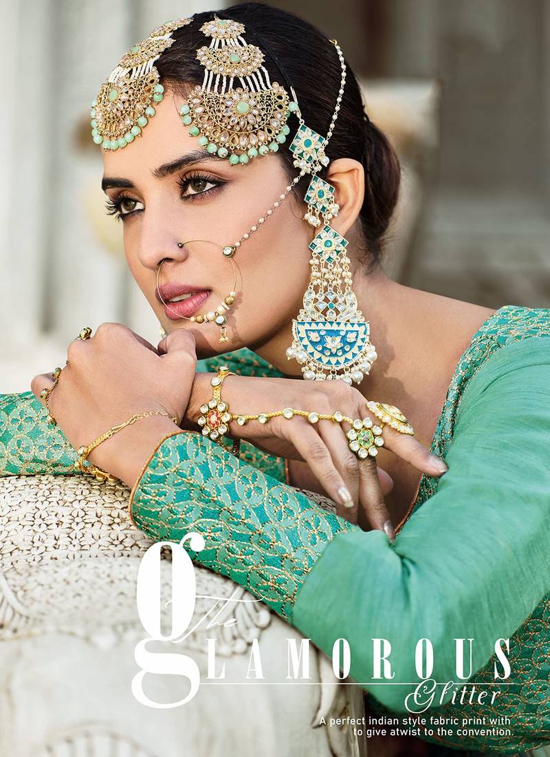 Glamorous Party Look Rama Colour Haandloom Silk Salwaar Kameez With ...