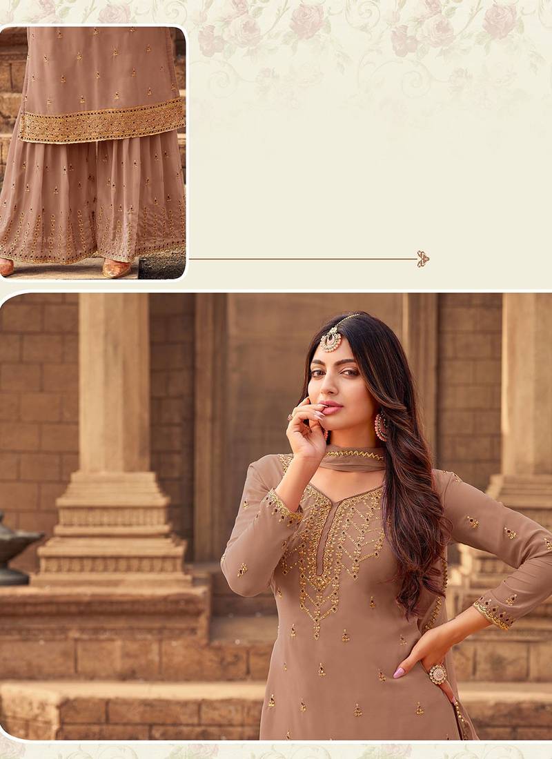 Brown Colour Graceful Sharara Dress For Festive Looks - KSM PRINTS ...