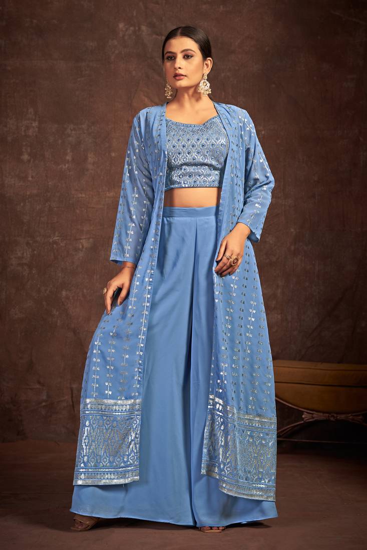 Coral Blue sequins georgette salwar - justfashion - 4133247